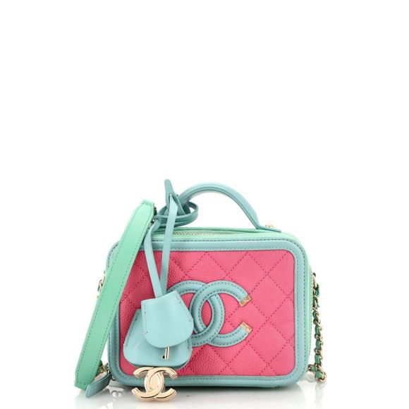 CHANEL | Bags | Chanel Filigree Vanity Case Quilted Caviar Small Green ...